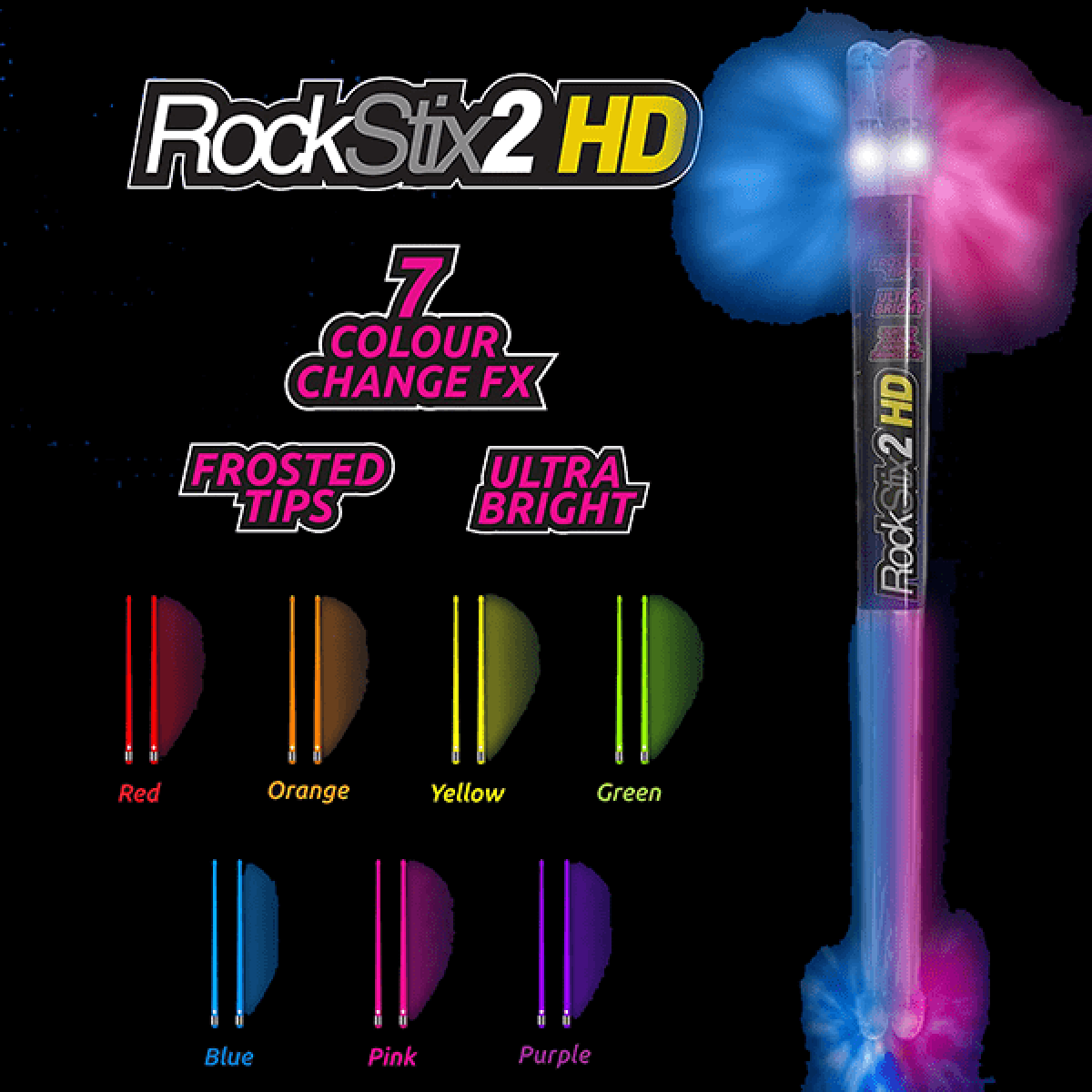 ROCKSTIX Light up Color Changing Drumsticks, Ultra-Bright LEDS, 7 ...